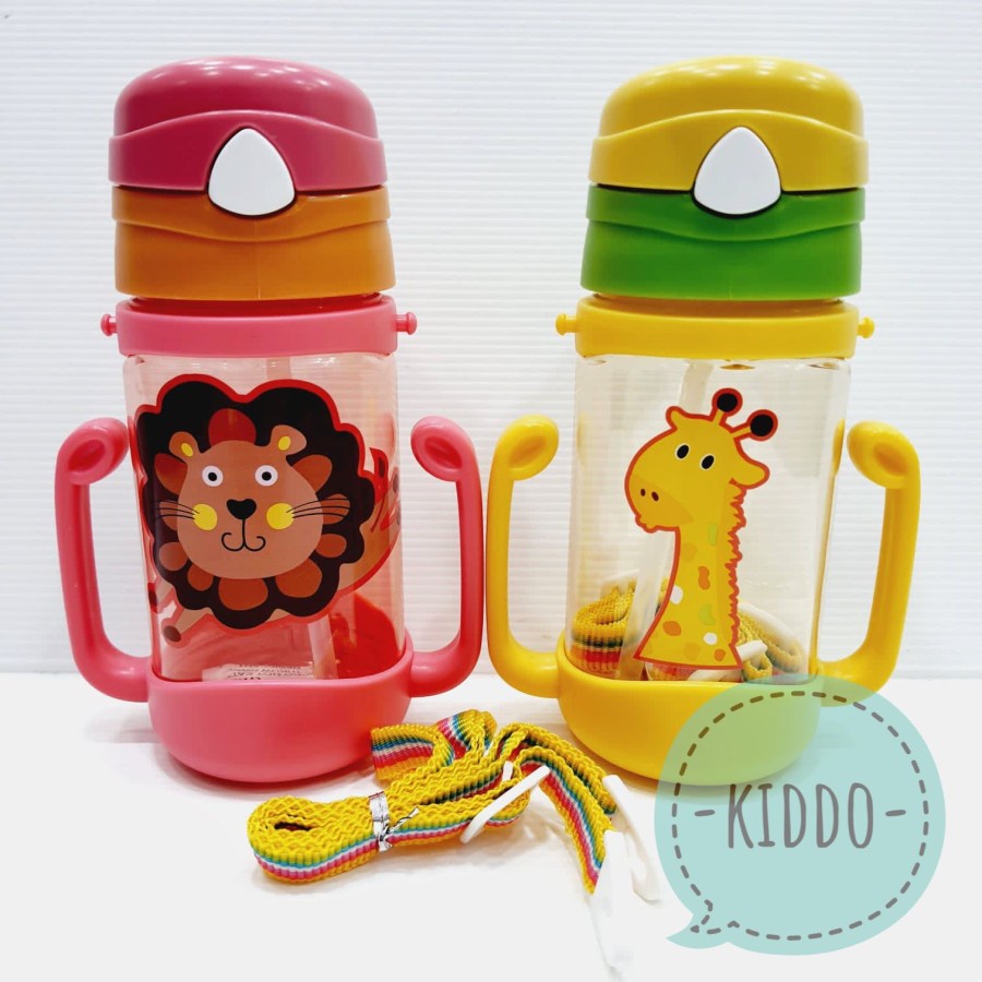 Jual Botol minum dengan pegangan - giraffe lion - termos anak 450ml ...