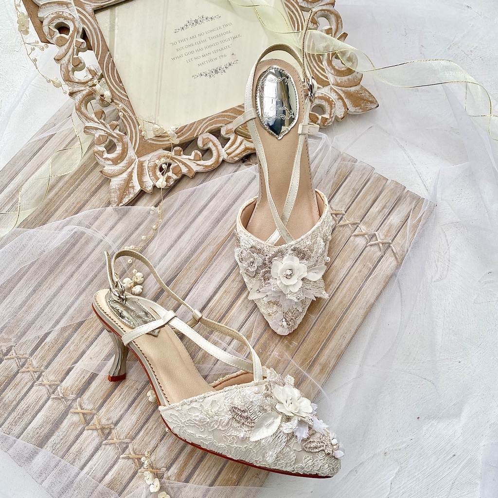 Jual Ivory White Sandal Sepatu Wedding Wanita Stiletto Heels 8cm AVEDA ...