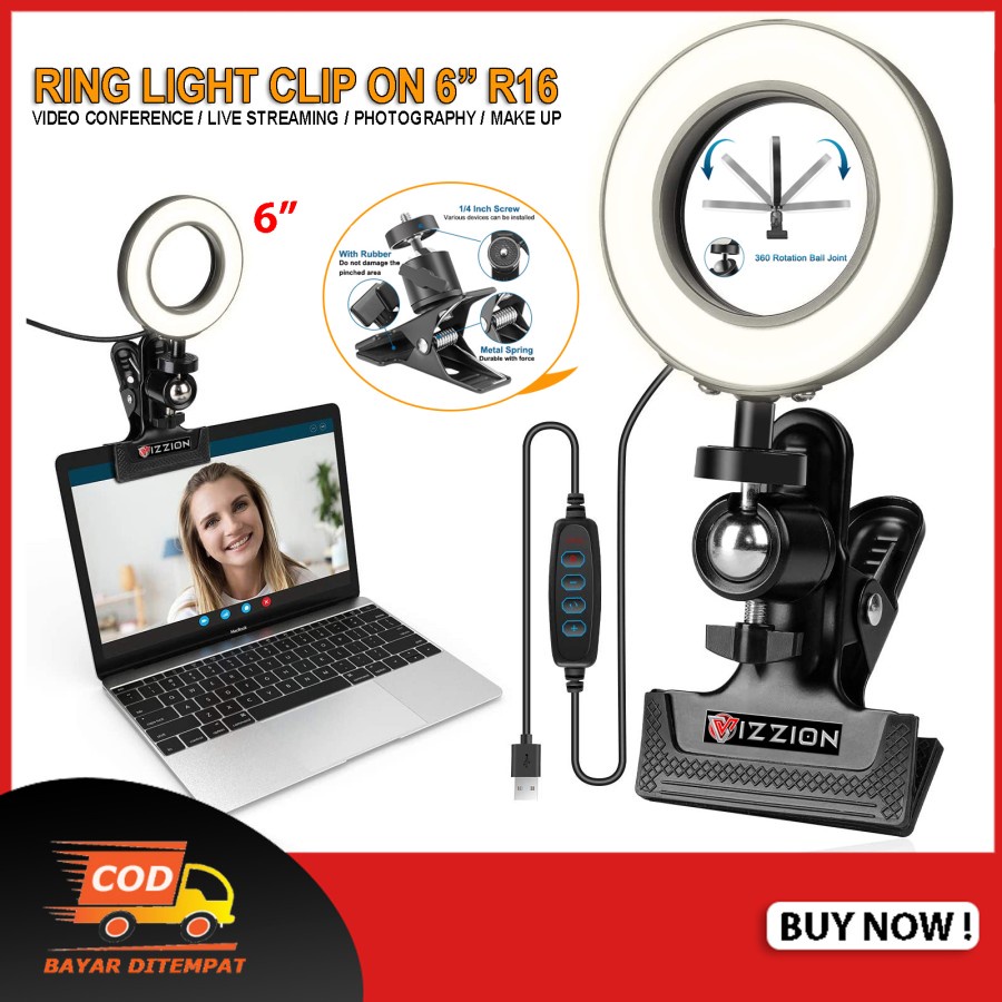 Jual Ring Light Clip On Dimmable Lampu Selfie Ring 6" inch R16 | Shopee ...