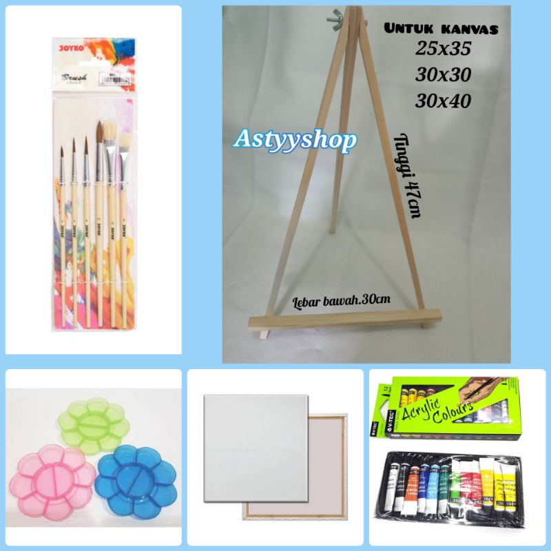 Jual Paket Lukis Lengkap (kanvas.kuas.palet.cat akrilik.easel) | Shopee ...