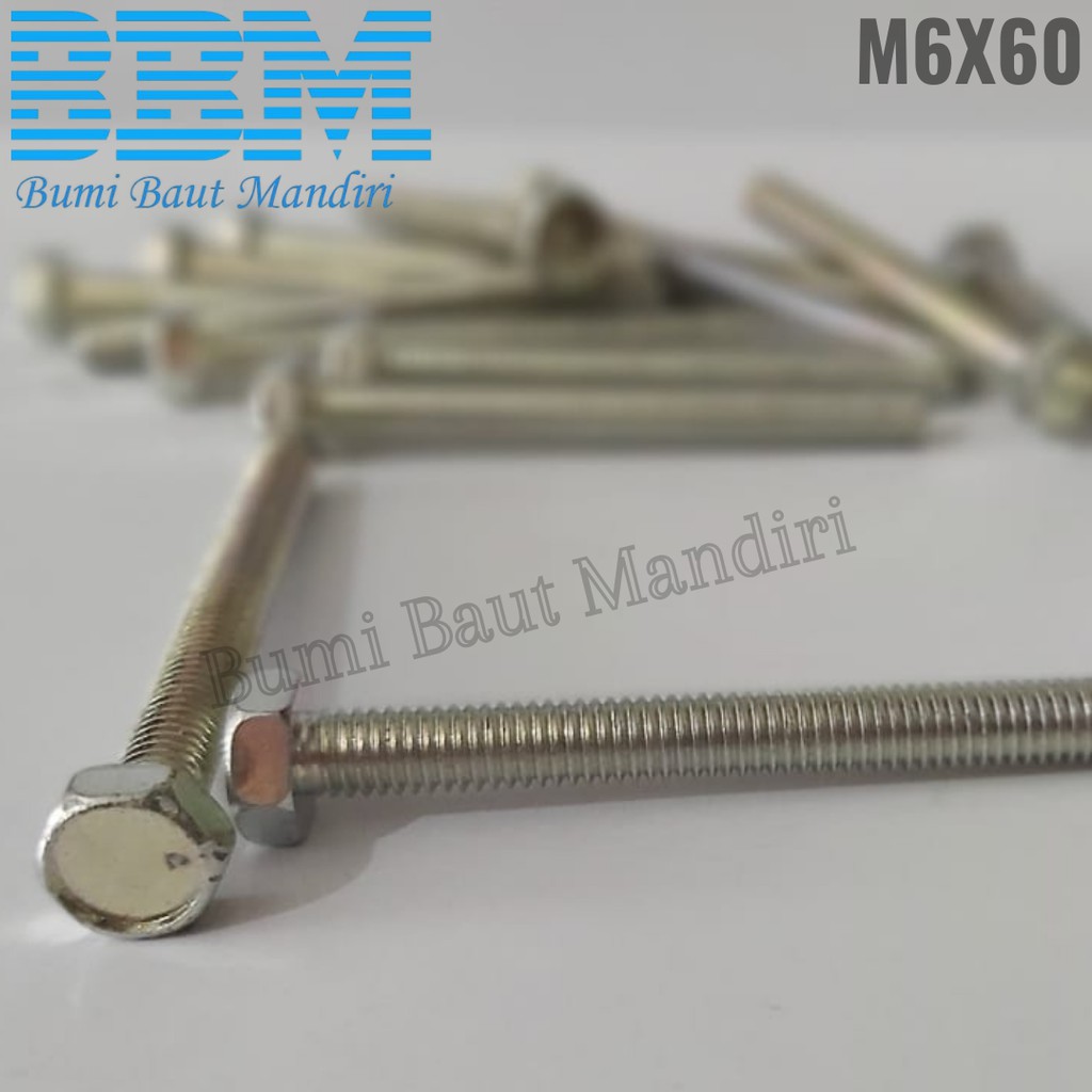 Jual BAUT MUR BESI 6x60 PUTIH // BAUT DAN MUR 6X60 // BMP 6x60 PER PACK ISI 5PCS | Shopee Indonesia