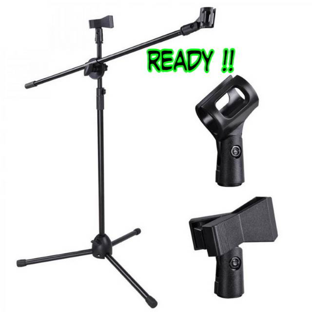 Jual Stand Microphone Microfon Tiang Model Tripod dengan 2 Holder Mic ...