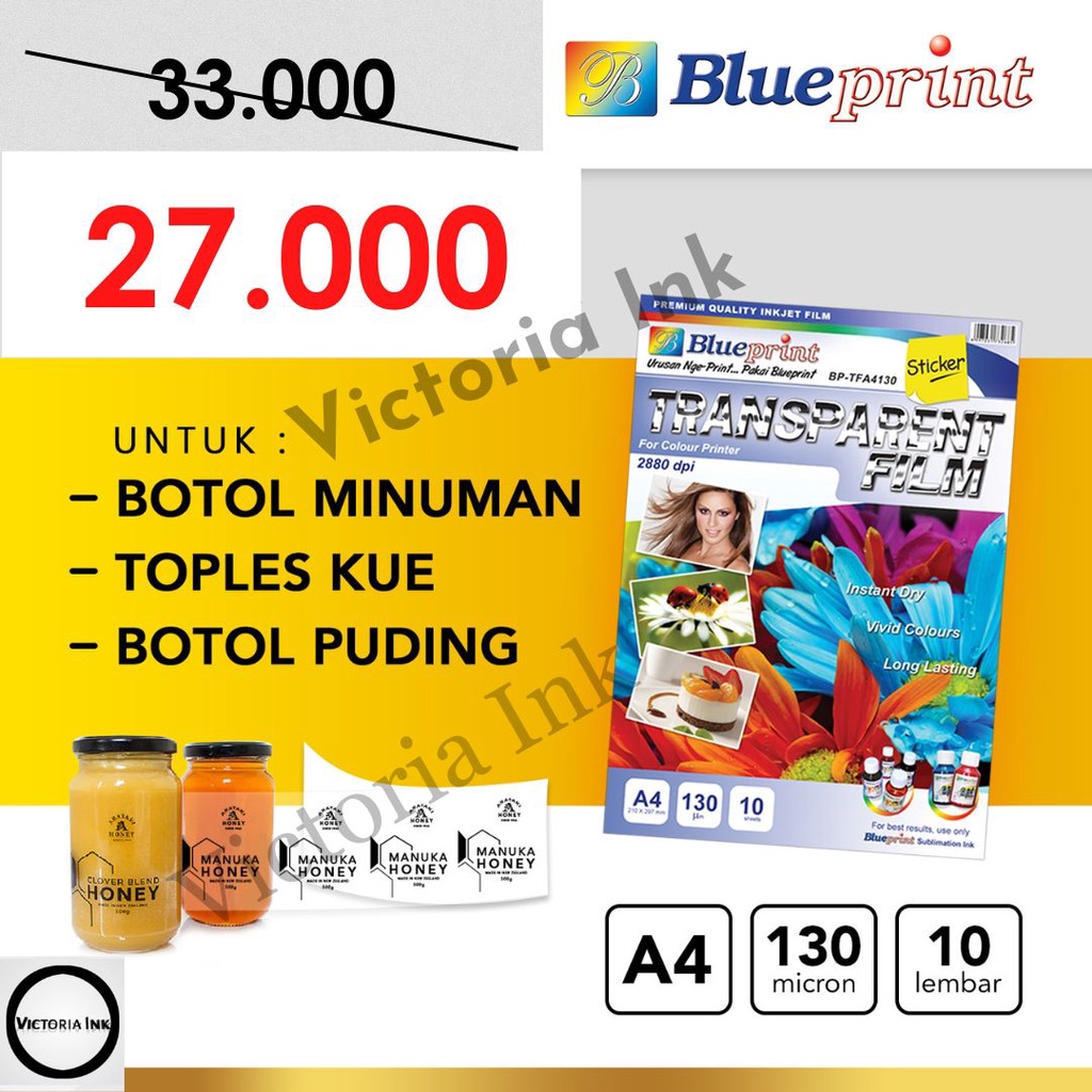 Jual Stiker Transparan Blueprint A4 130gsm // Kertas Stiker Film ...
