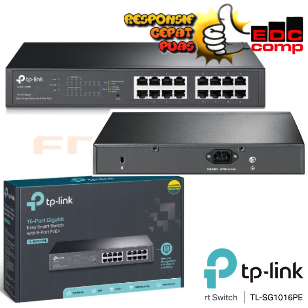 Jual TP-LInk TL-SG1016PE 16 Port Gigabit Easy Smart PoE Switch with 8 ...