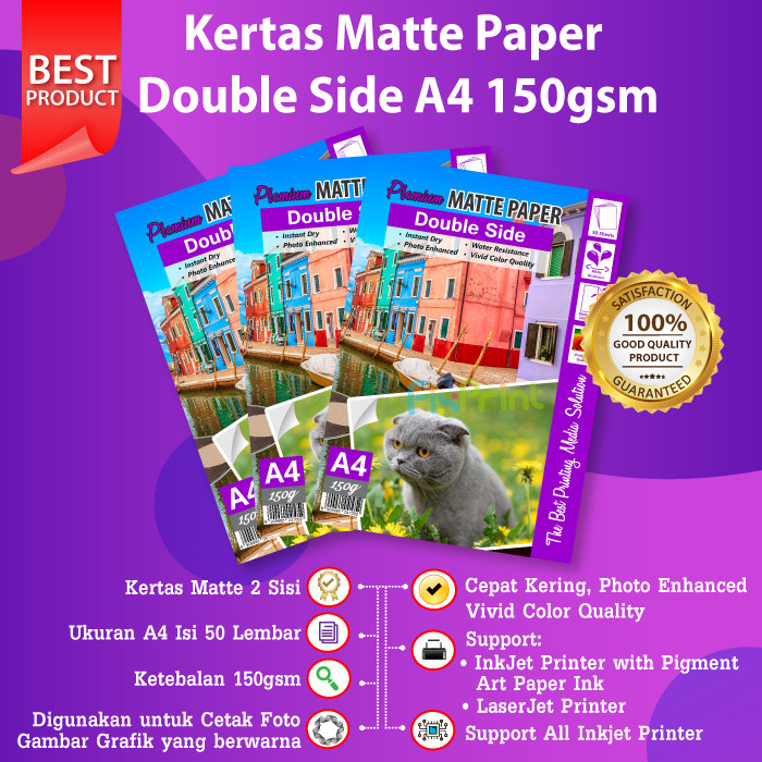 Jual Kertas Matte Paper Double Side A4 150gsm 50 Sheets Kertas Matte ...