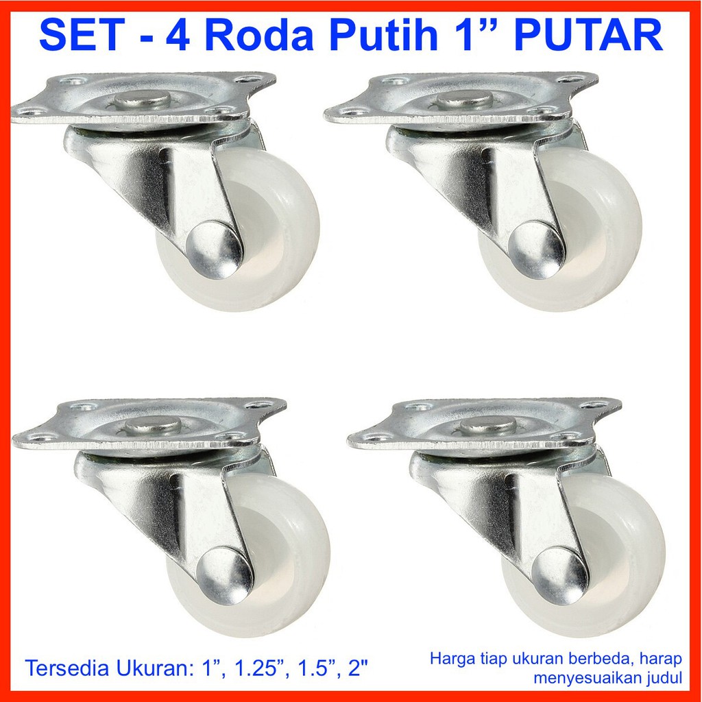 Jual SET Roda Putih Nylon 1" inch Putar Hidup (4 pieces) / Caster Nylon ...