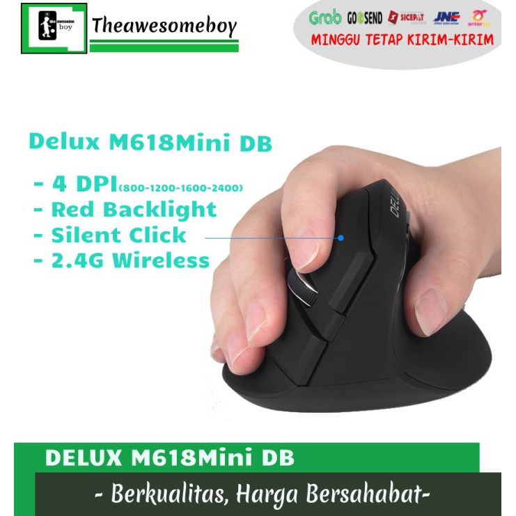 Jual Delux M618 Mini 2.4G Wireless Vertical Mouse Ergonomic 2400DPI ...