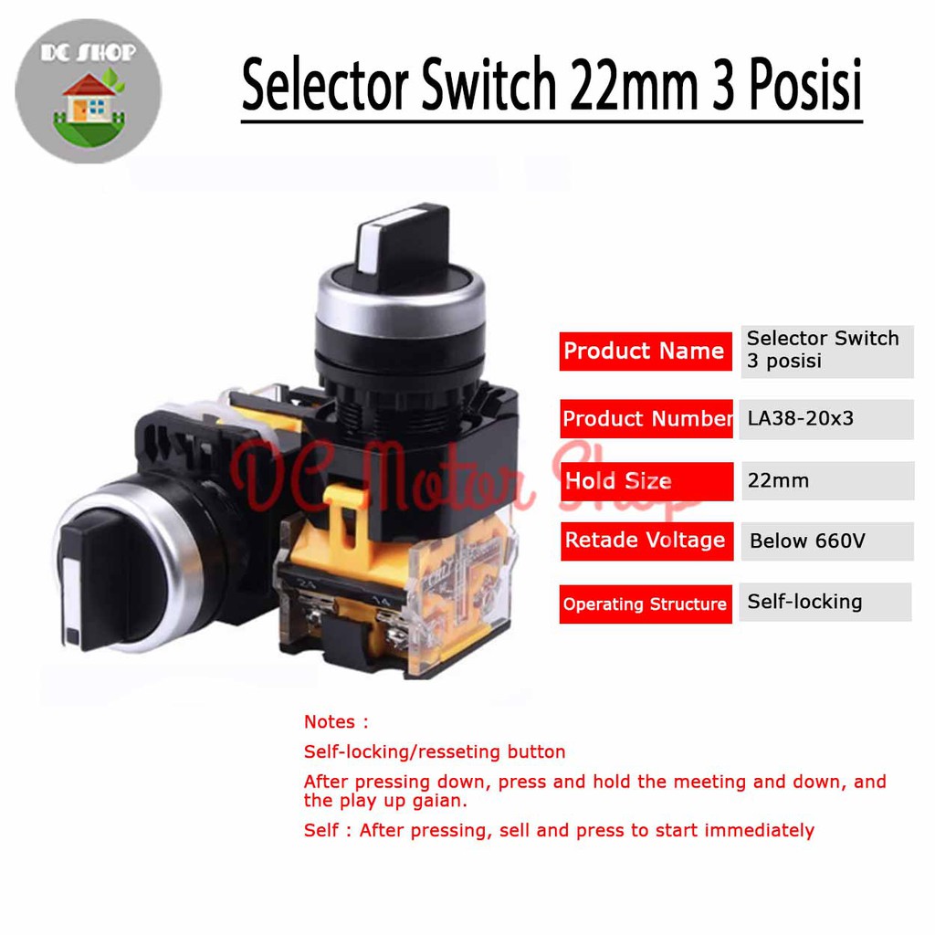 Jual Selector Switch 3 Posisi /3Posisi 22mm AC 660V ON-OFF-ON 2NO LA38-20X3 | Shopee Indonesia