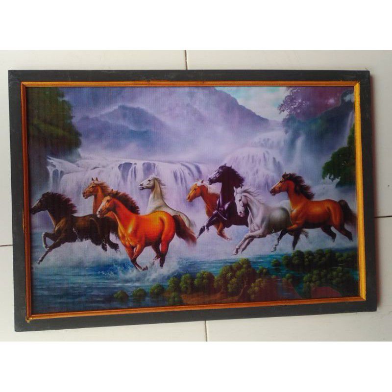 Jual lukisan cetak 8 kuda plus bingkai 65×45cm | Shopee Indonesia
