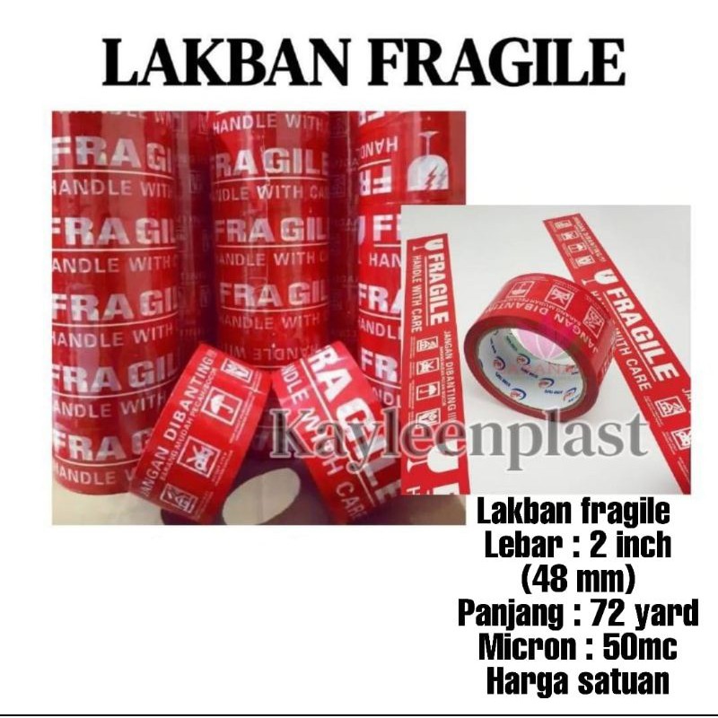 Jual Lakban Fragile Merah 45mm x 100 yard Isolasi Kuat Perekat Lem ...