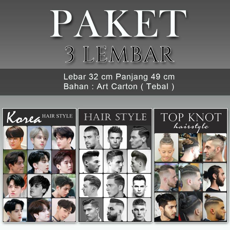 Jual POSTER DINDING BARBERSHOP 3 LEMBAR model rambut pria kekinian ...