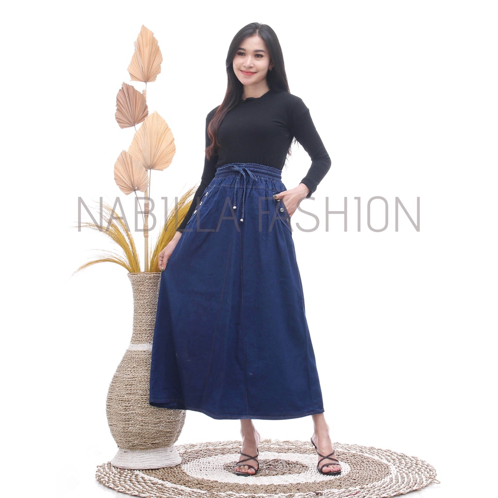 Jual Rok jeans rok panjang wanita rok polos rok denim all size | Shopee ...