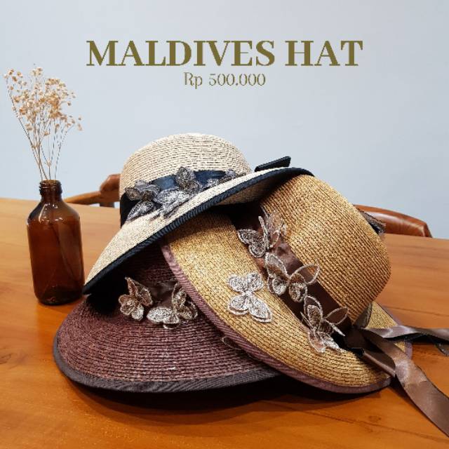 Jual Maldives Straw Hat(topi pantai raffia lebar butterfly ribbon ...
