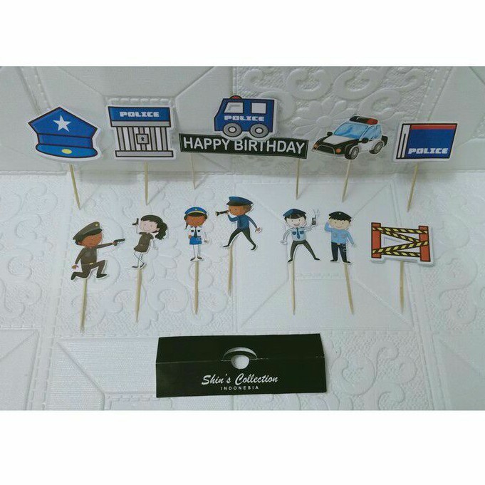Jual Cake Topper Police polisi the policeman 1 set isi 12 pcs | Shopee ...