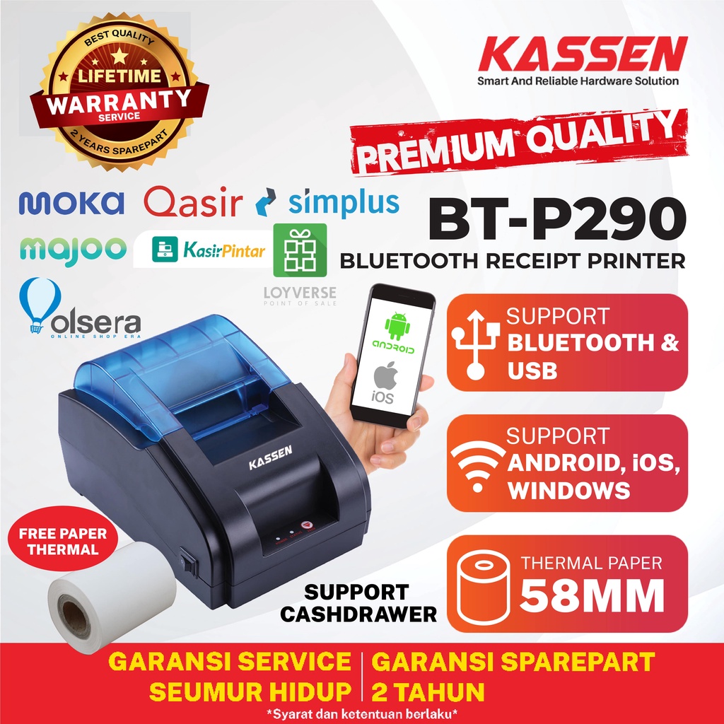 Jual PRINTER BLUETOOTH THERMAL 58MM KASSEN BTP290 PRINTER MINI POS ...