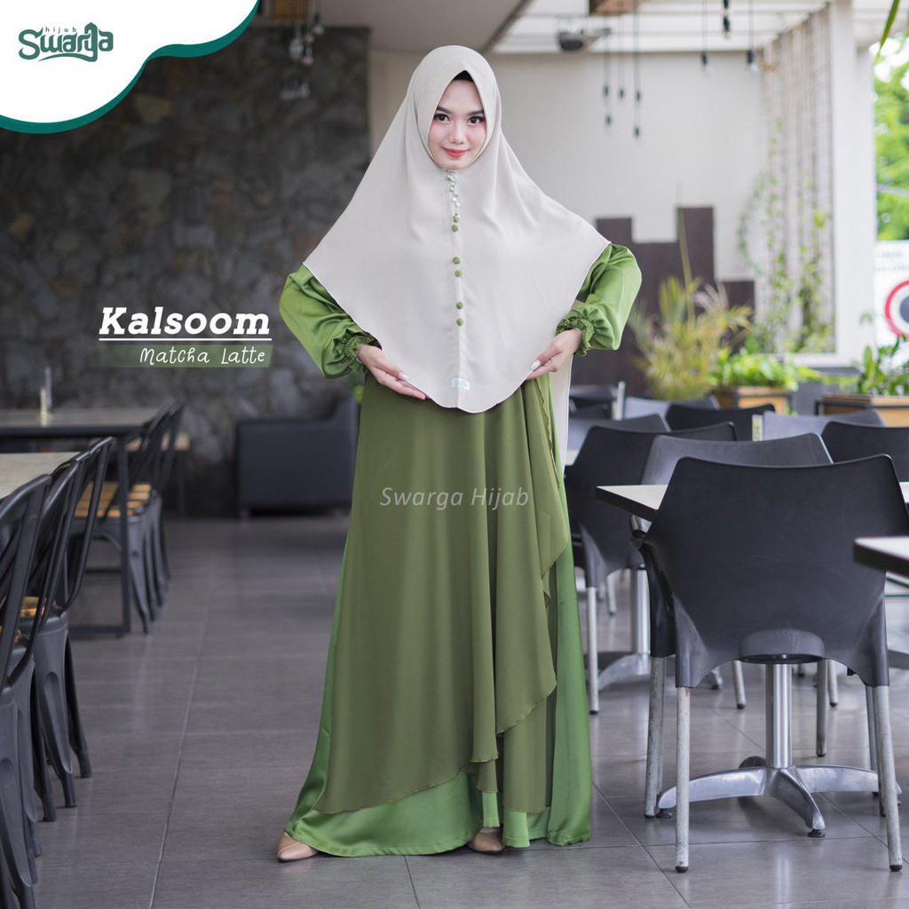 Jual SET Gamis Syari Lokal Polos Jumbo Original Swarga Hijab KALSOOM Cantik Murah Berkualitas ...