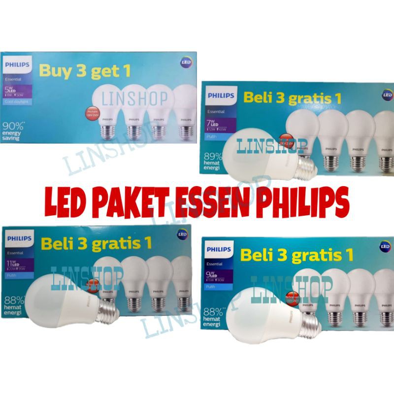 Jual LED PAKET PHILIPS ESSENTIAL 5W 7W 9W 11W COOL DAYLIGHT. LED PAKET PHILIPS | Shopee Indonesia