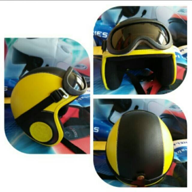Jual helm anak 2-5 th retro kulit kacamata pororo kuning hitam | Shopee ...