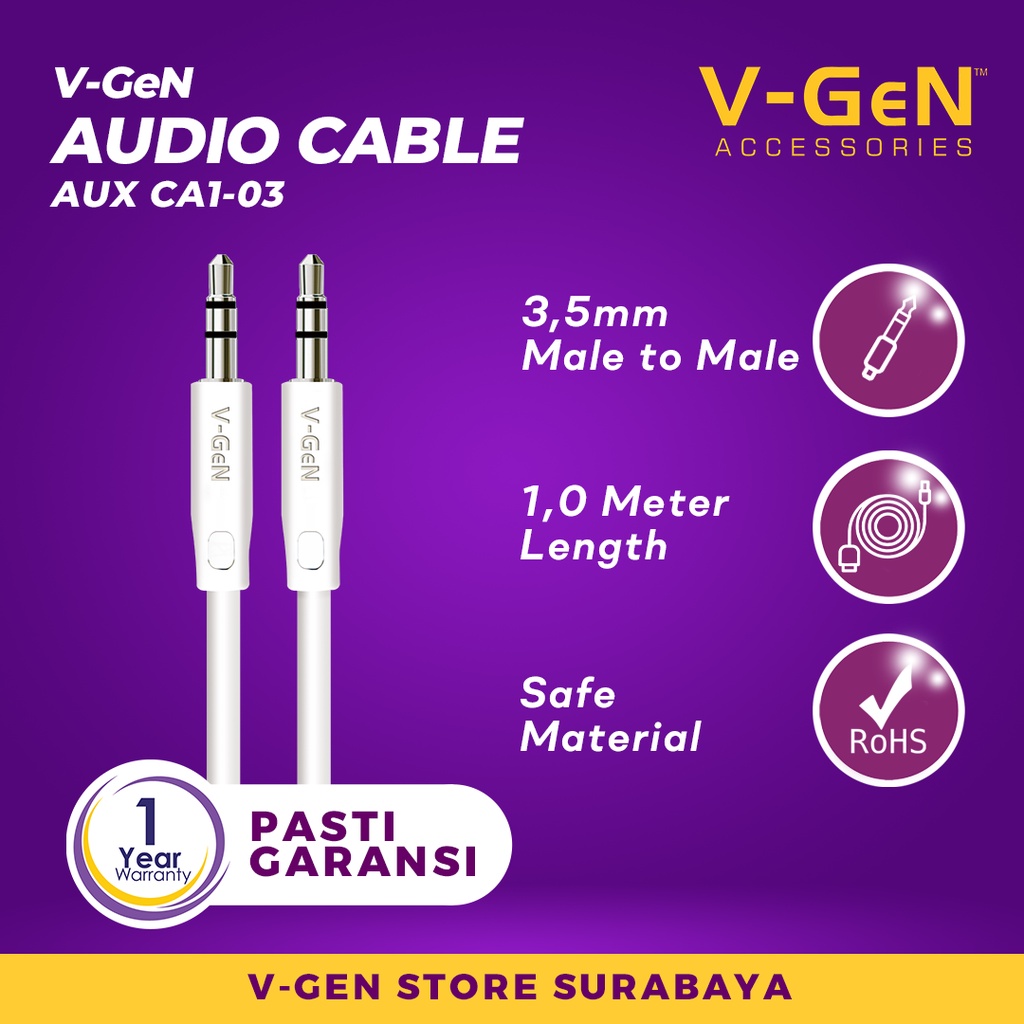 Jual KABEL AUX V-GeN CA1-03 Audi Cable 3.5mm Male to Male 1 Meter ...