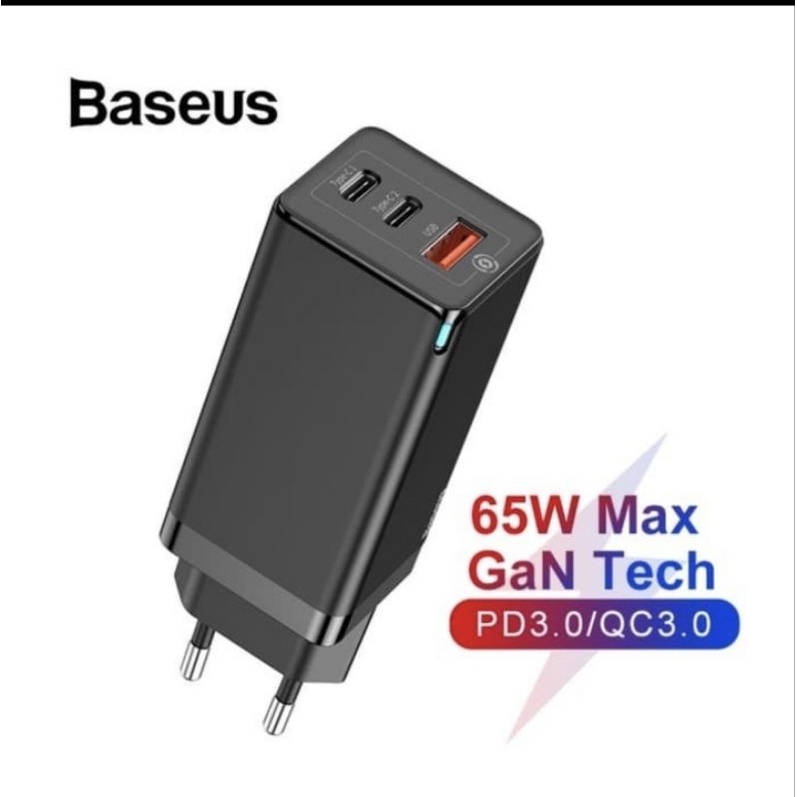 Jual Baseus Gan Pro 65w 3port TypeC+TypeC+TypeA (hitam) | Shopee Indonesia