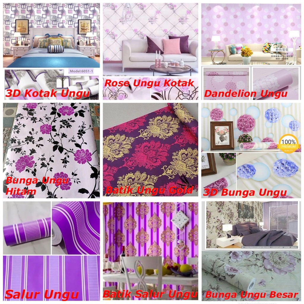 Jual WALLPAPER DINDING ukuran 45 cm x 10 M Motif TEMA UNGU KOTAK SALUR BATIK BUNGA ROSE | Shopee ...