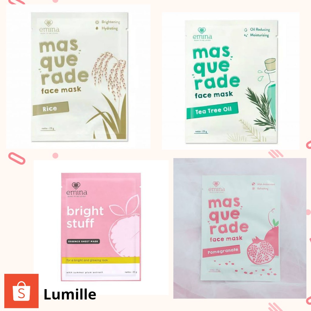 Jual EMINA Sheet Mask BRIGHT STUFF, MASQUERADE TEA TREE, POME, RICE ...