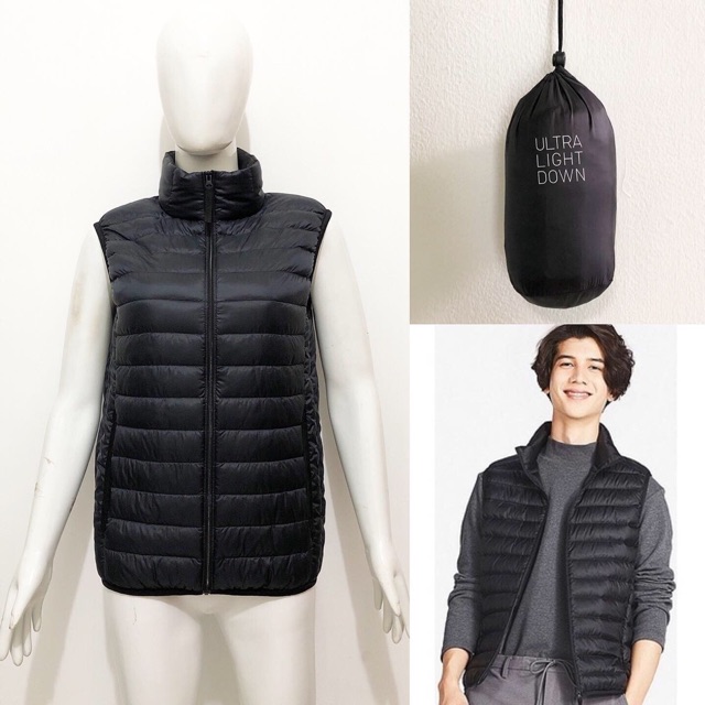 Jual Uniqlo men ultralight black down vest / rompi with pouch | Shopee ...