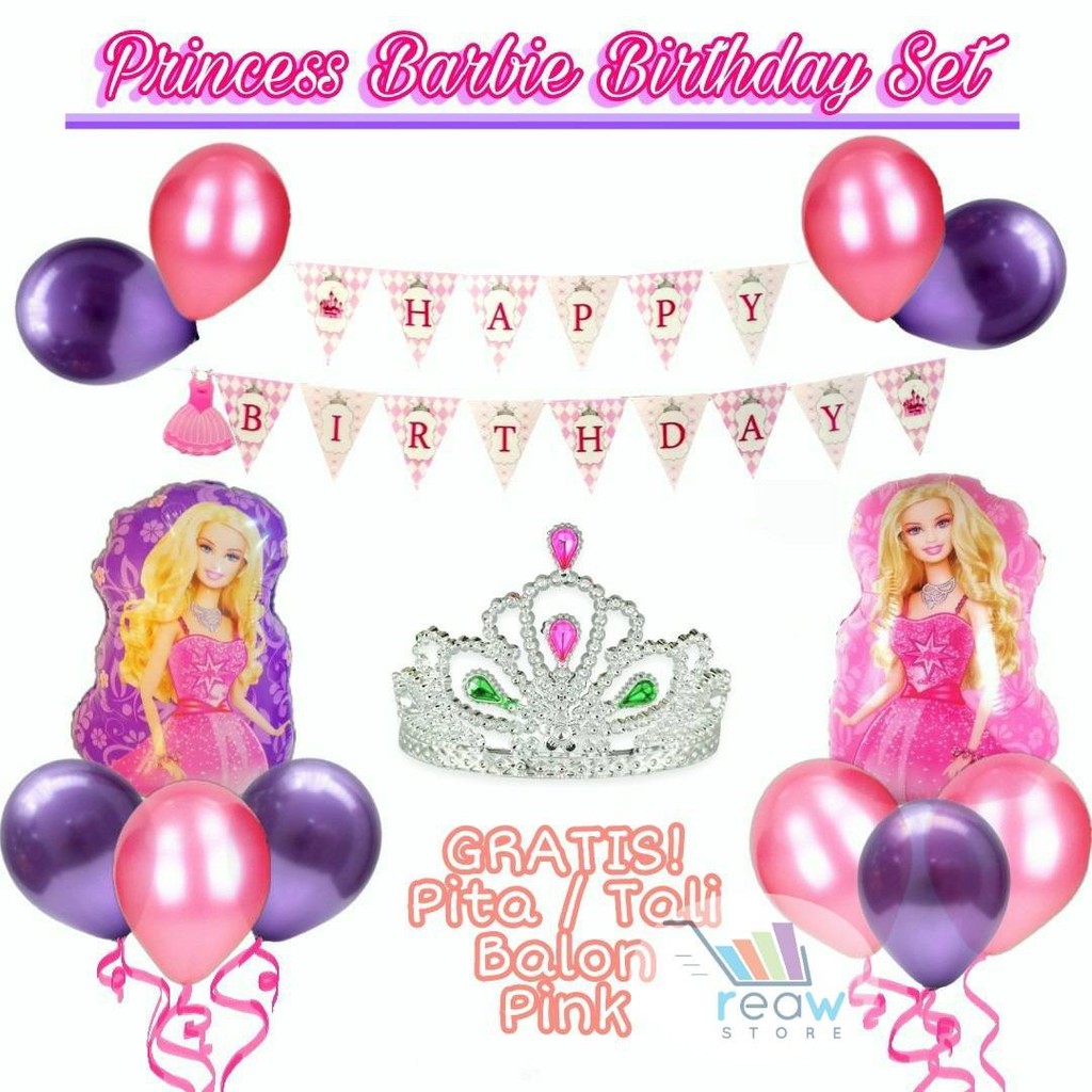 Jual Paket Dekorasi Balon Ulang Tahun / Happy Birthday Princess Barbie ...