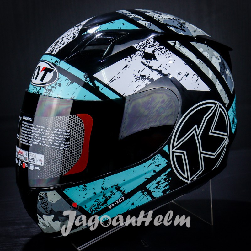 Jual KYT HELM R10 #3 | BLACK AQUA BLUE | R-10 FULLFACE | SINGEL VISOR ...