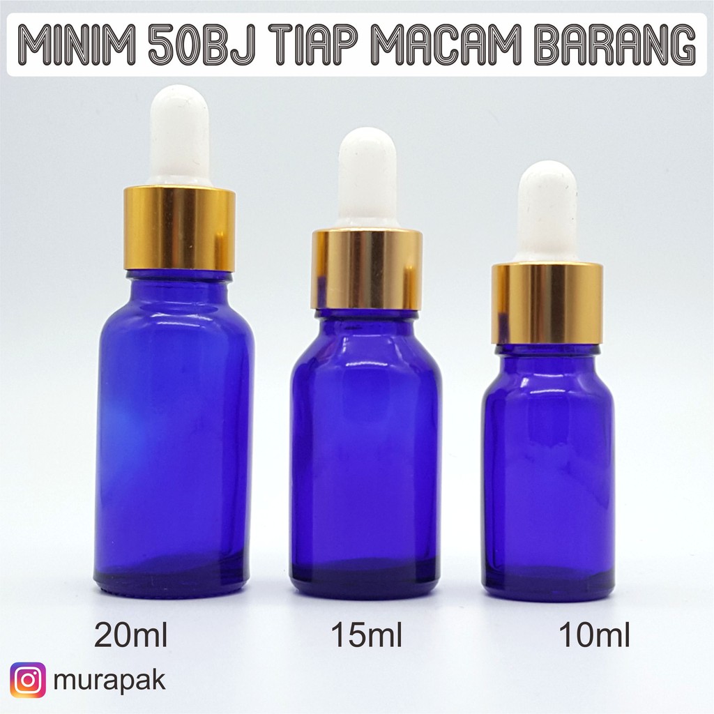 Jual BOTOL PIPET 20ML KACA BIRU TEBAL RING GOLD OBAT ESSENTIAL OIL ...