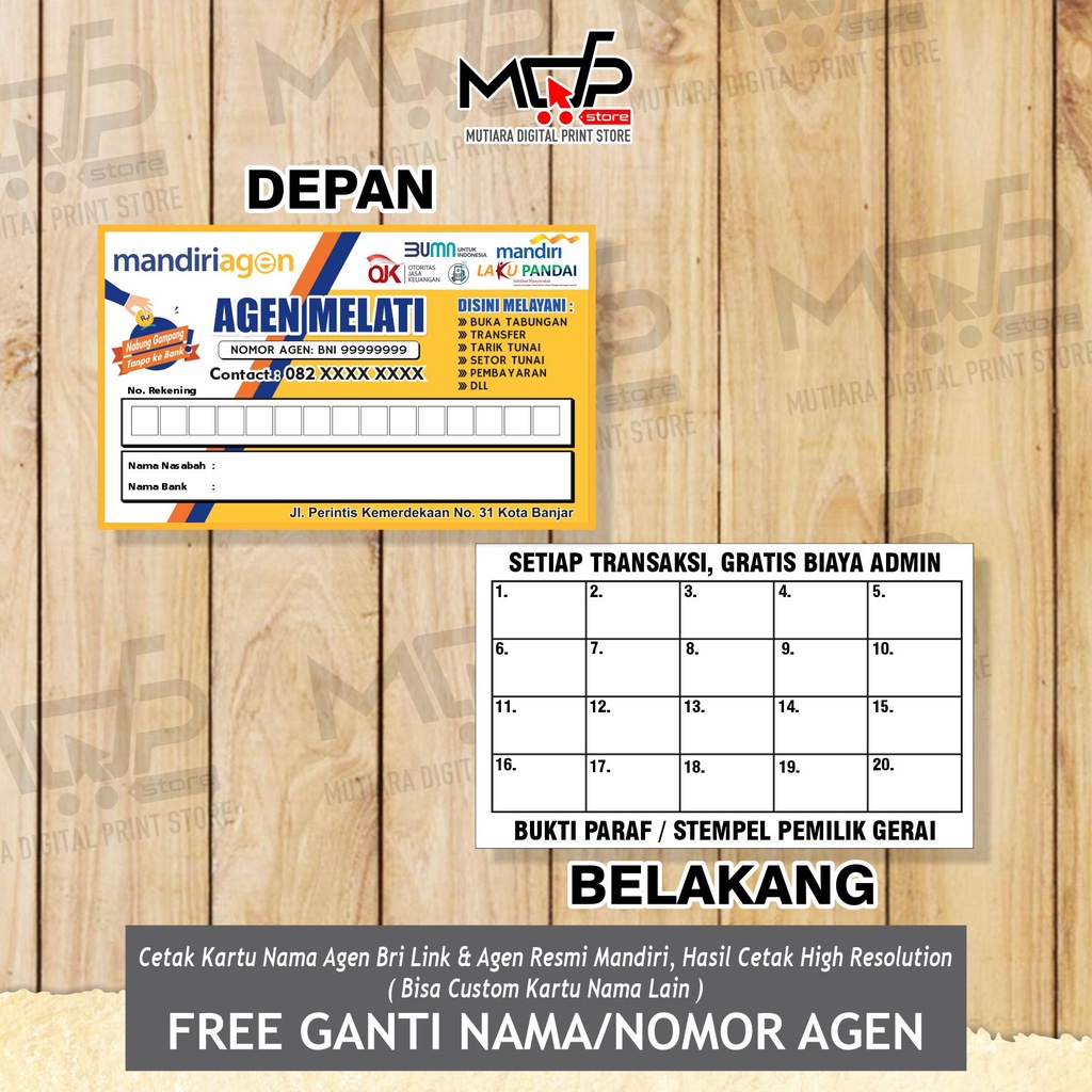 Jual KARTU NAMA AGEN MANDIRI BANK MANDIRI MDPRINTSTORE | Shopee Indonesia
