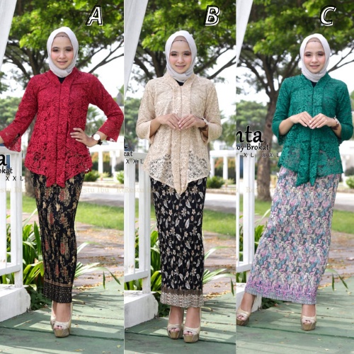 Jual Setelan Kebaya Modern Kutubaru Floy Brokat Kebaya Wisuda Brukat Lace Set Rok Plisket Batik ...