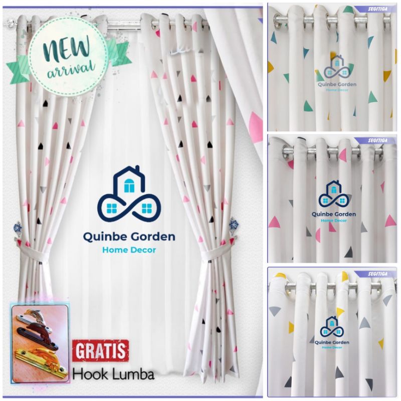 Jual Gorden satin motif minimalis segitiga abu pink kuning toska 12 ...