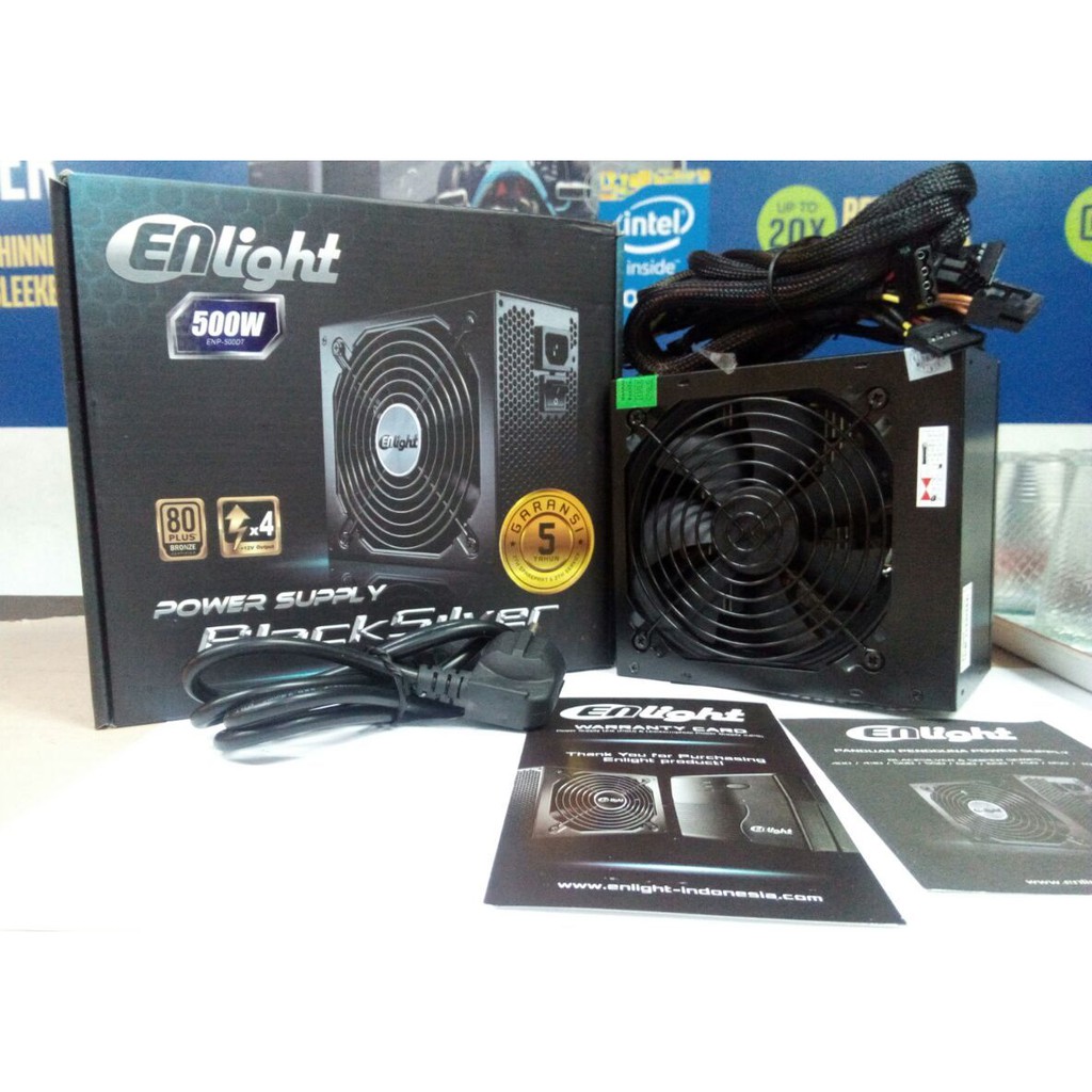 Jual POWER SUPPLY ENLIGHT BLACK SILVER 80+ 500WATT | Shopee Indonesia