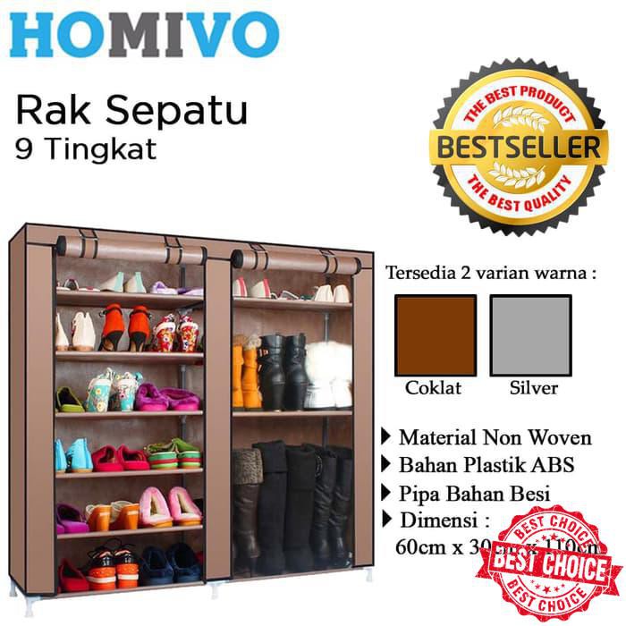 Jual RAK SEPATU COVER DOUBLE 9 SUSUN shoe rack with dust cover lebar ...