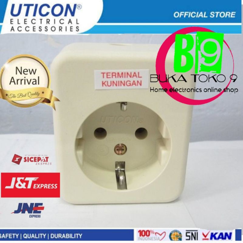 Jual Stop kontak uticon 1 lubang fiting Kuningan dan arde grounding single terminal outlet ...