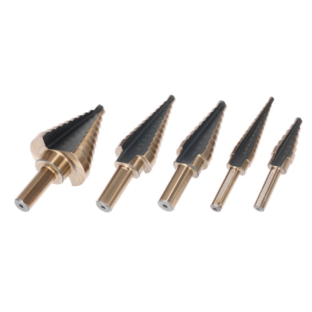 Jual IMPORT 5pcs High Speed Steel Step Drill Bit Set Round Shank Twist ...