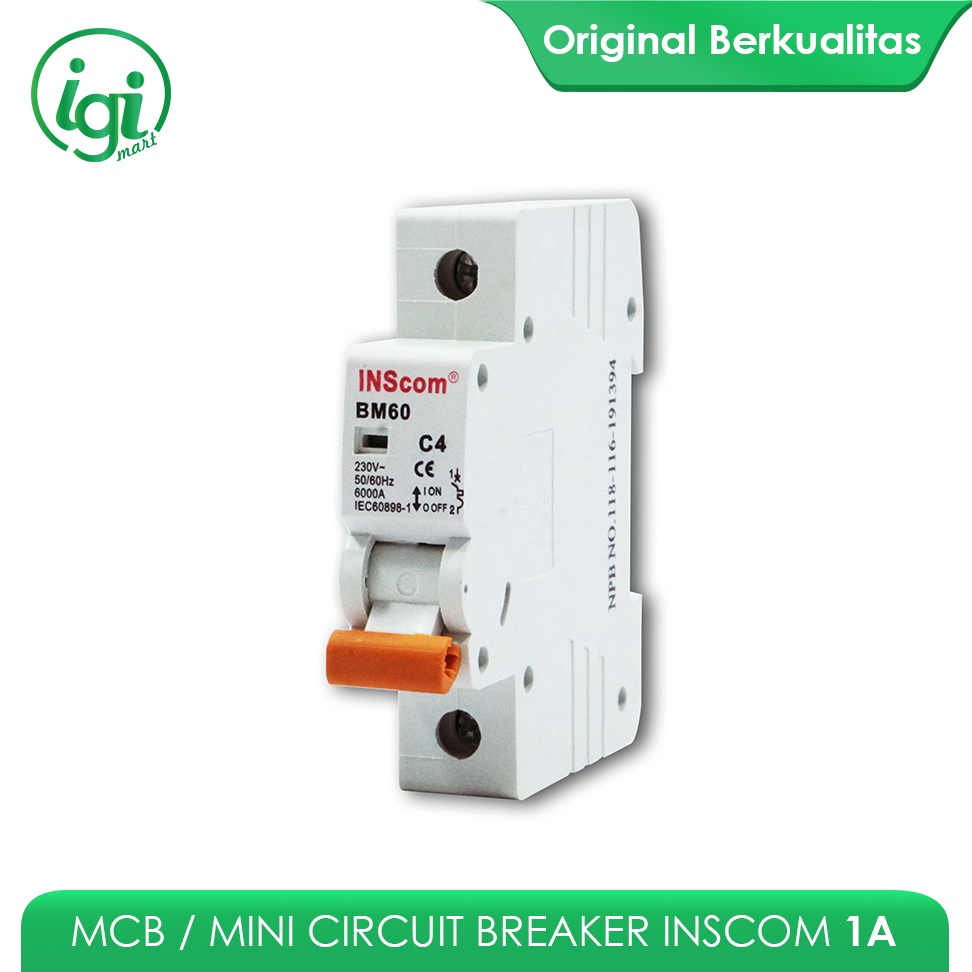 Jual MCB LISTRIK INSCOM 1P 1A / MINI CIRCUIT BREAKER INSCOM 1 PHASE 1A ...