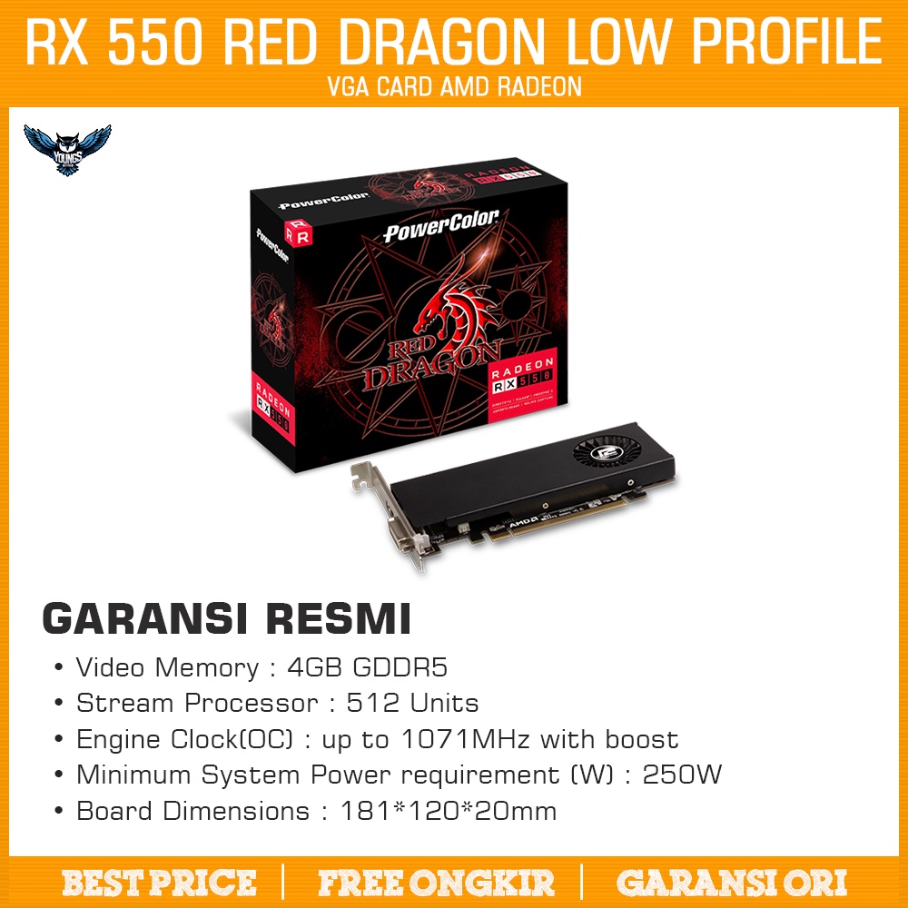 Jual VGA POWERCOLOR RX 550 4GB DDR5 - RED DRAGON Low Profile Radeon ...