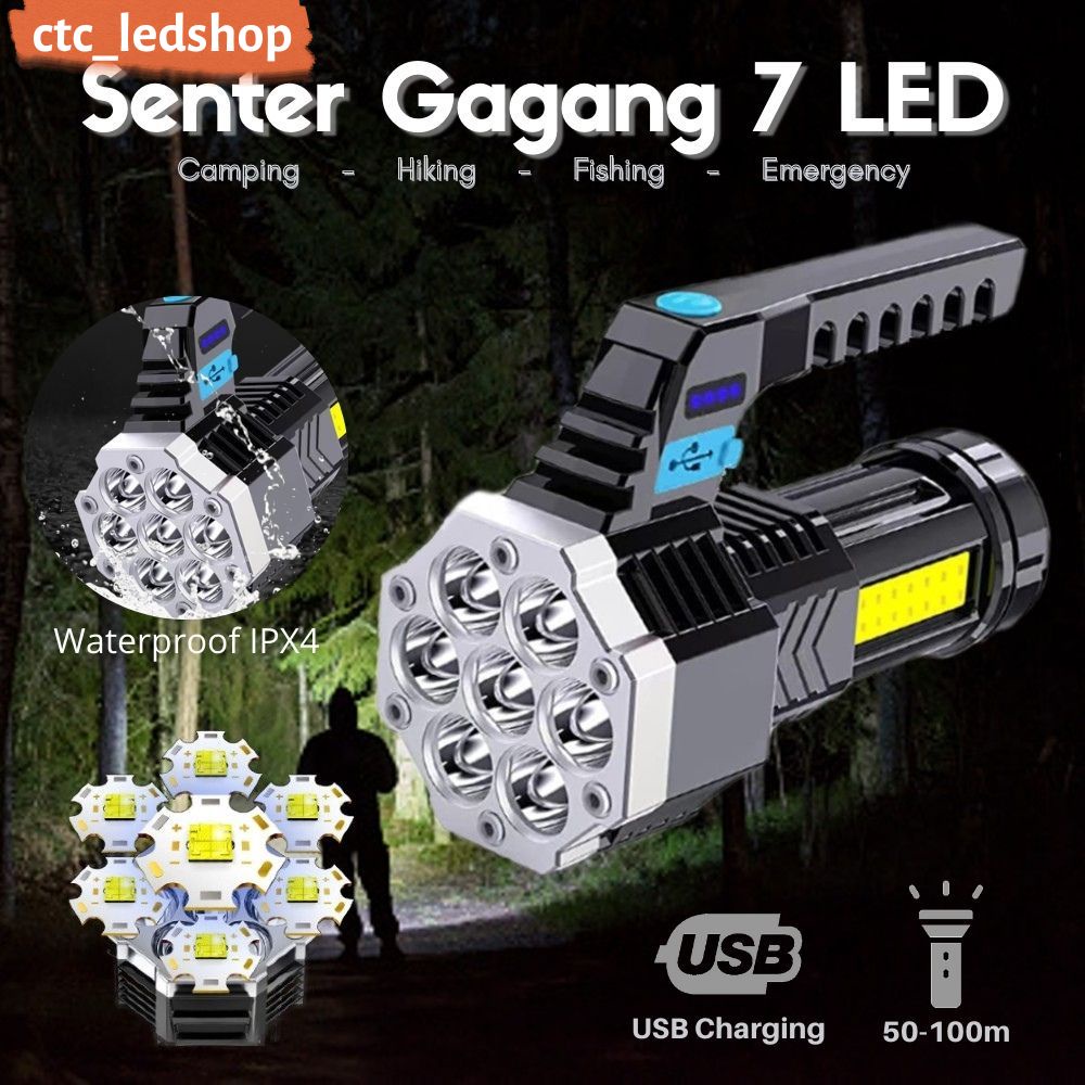 Jual Senter Gagang 7 mata LED Cas USB Portable Super Terang/LED FLashlight USB Rechargeable ...