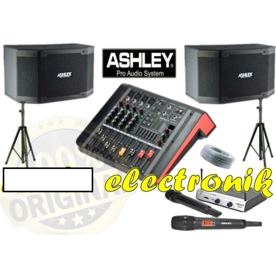 Jual Paket Audio TERBAIK ASHLEY Sound System Speaker 10 inch Mic Wireless Power Mixer 4 channel ...