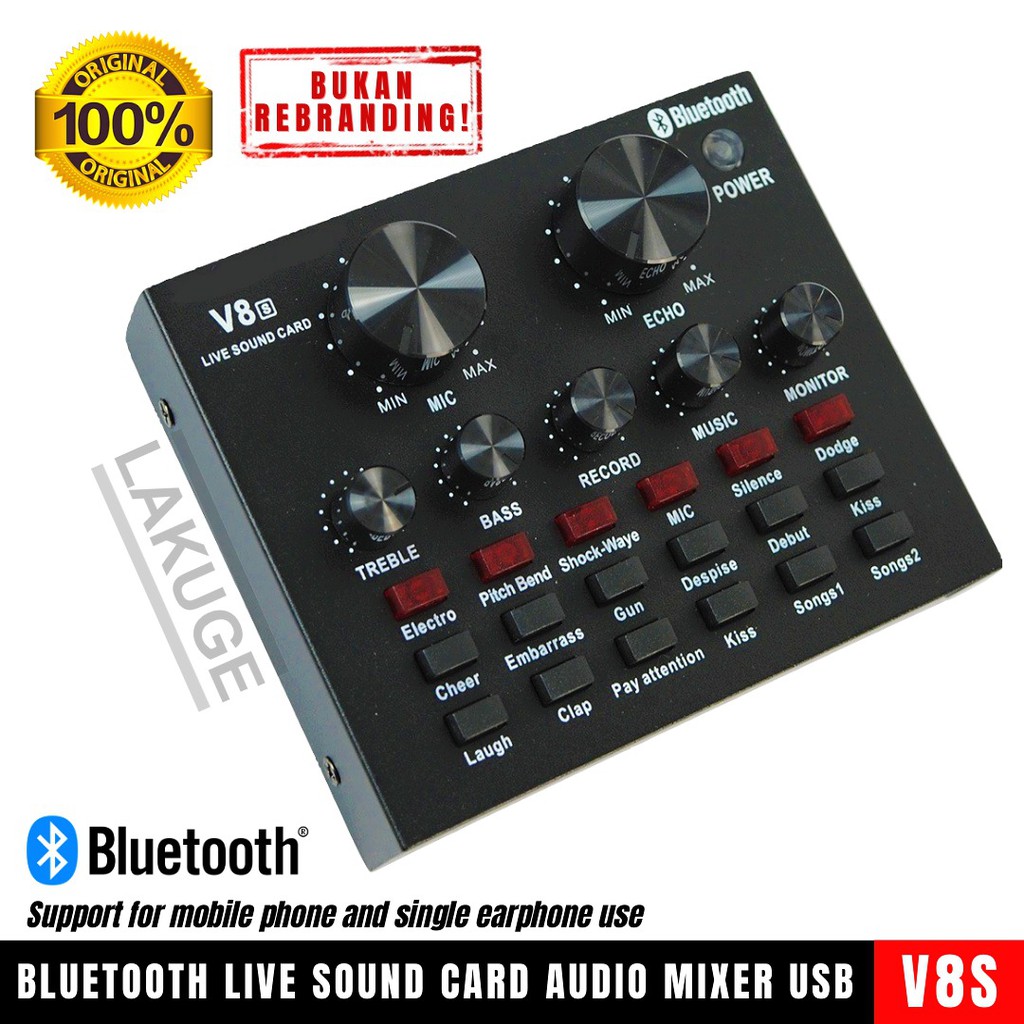Jual V8S Live Soundcard Professional Bluetooth Live Mixer Audio USB External Soundcard | Shopee ...