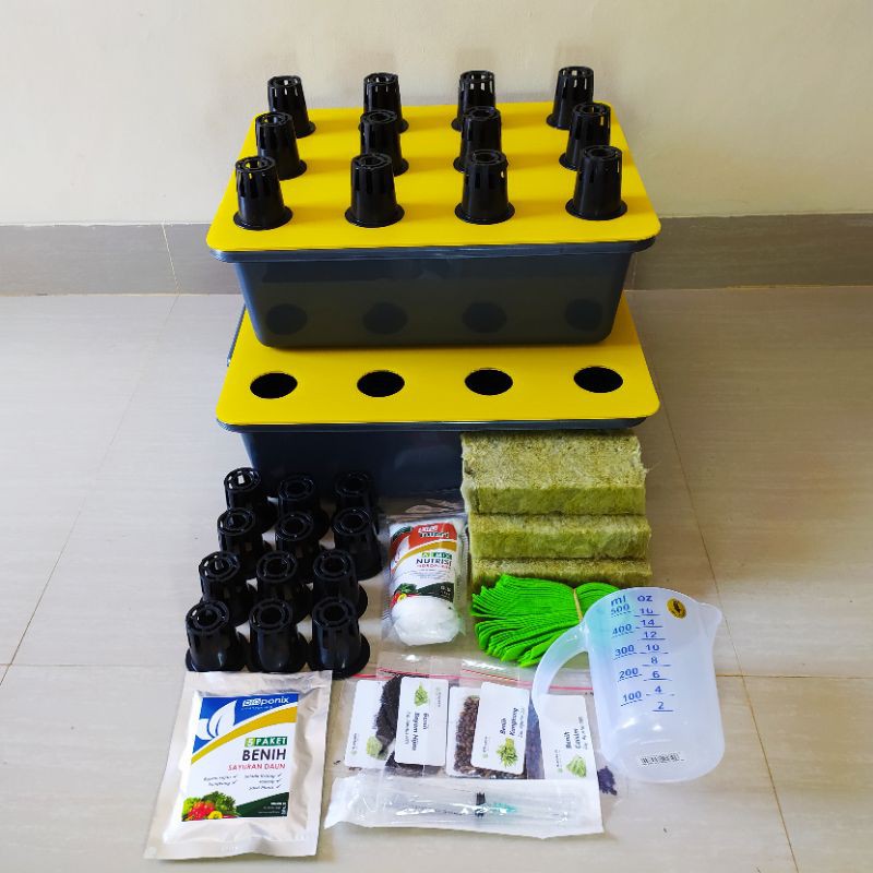 Jual Hidroponik Kit Paket Pemula 2 Bak (24 Lubang Wick System) | Shopee ...