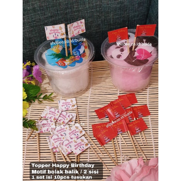 Jual 1 set 10pcs Topper bendera Happy Birthday tusukan dekorasi ...
