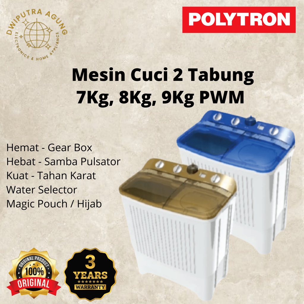 Jual MESIN CUCI 2 TABUNG POLYTRON 7kg, 8kg, 9kg PWM7072, 8072, 9072 ...