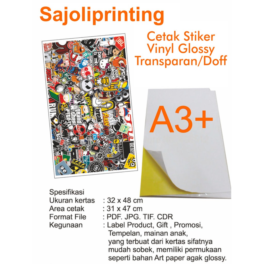 Jual CETAK STIKER VINYL A3 PLUS | Shopee Indonesia