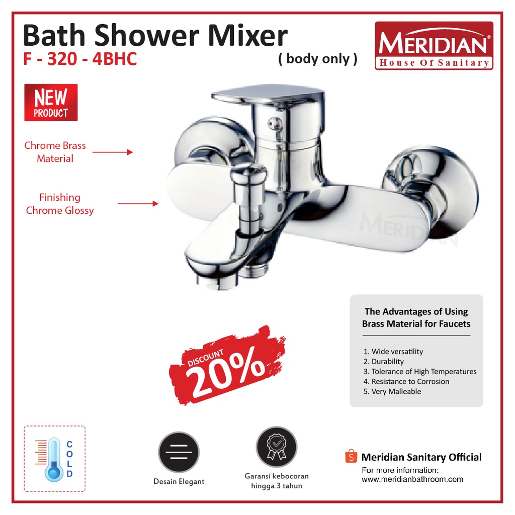 Jual MERIDIAN Shower Mixer (body only) Panas Dingin F 320 4BHC | Shopee ...