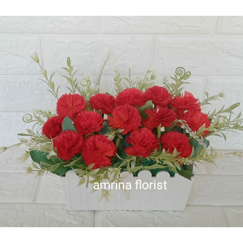 Jual bunga hias plastik anyelir//bunga anyelir artificial vas pagar ...