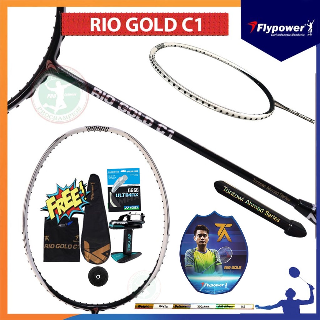 Jual Flypower Rio gold C1 Raket Badminton Bulutangkis Original | Shopee Indonesia