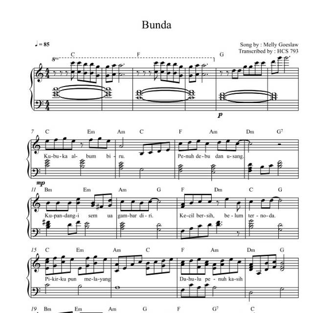 Jual Buku Piano : Piano Sheet : Bunda /Melly Goeslaw | Shopee Indonesia